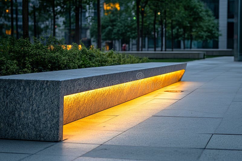 A Smooth Granite Bench Placed Along a Modern Urban Pathway with Subtle ...