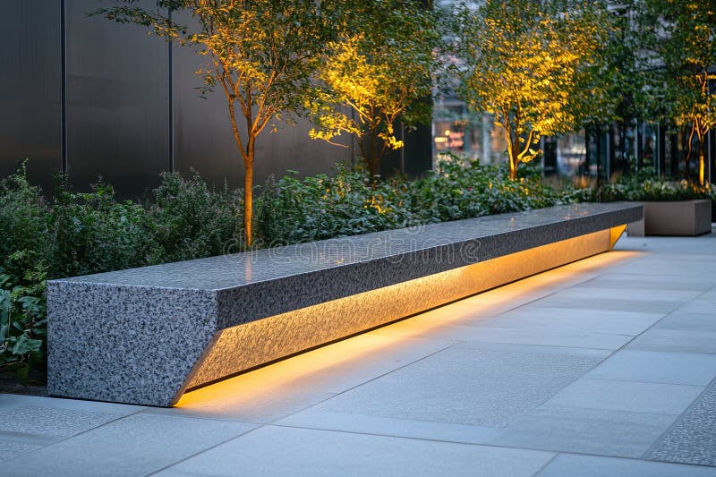 A Smooth Granite Bench Placed Along a Modern Urban Pathway with Subtle ...