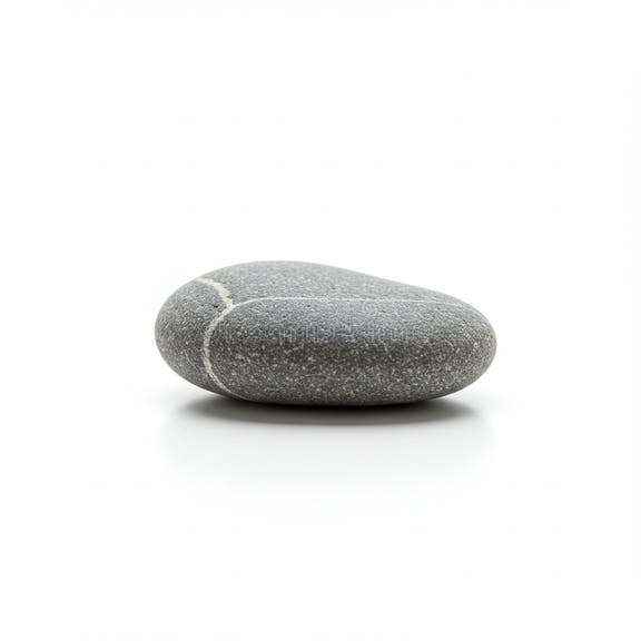 Smooth Gray Pebble on a White Background. Oval-shaped, it Features a ...