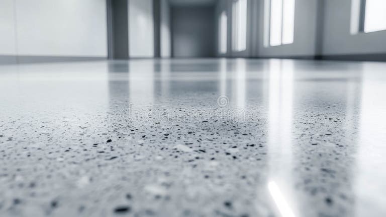 Smooth Gray Resin Floor with Natural Daylight Reflection Stock ...
