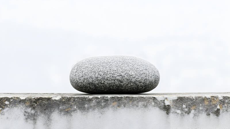 Smooth Grey Stone Balancing on Weathered Concrete Surface Stock ...