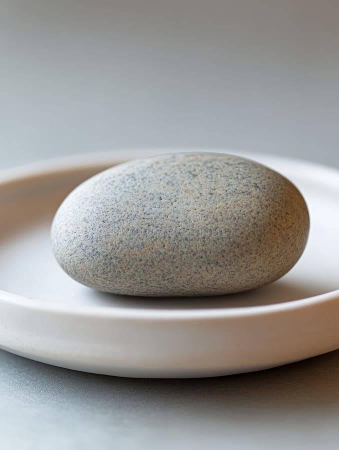 Smooth Grey Stone Resting on a White Plate. Stock Image - Image of rock ...