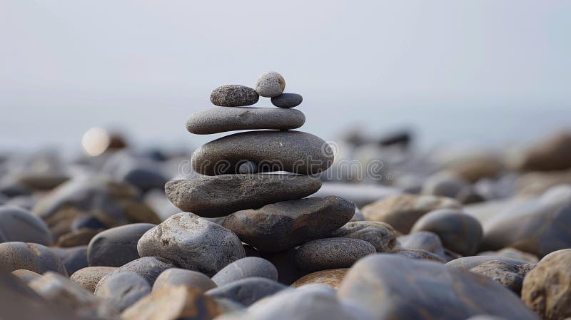 Balanced Grey Stone Stack on Rocky Surface with Blurred Background ...