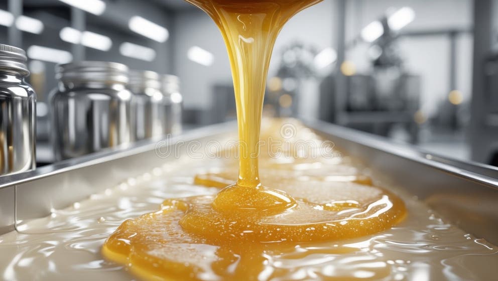 Smooth Honey Flow into Jars at Production Facility Stock Photo - Image ...