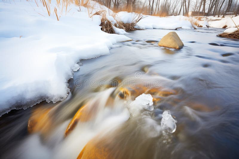 Smooth Ice Juxtaposed with Rapid River Flow Stock Photo - Image of ...