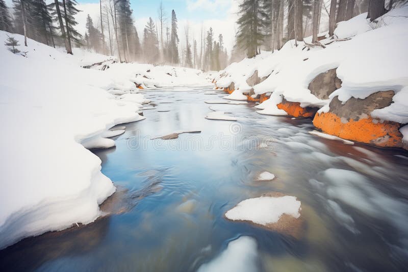 Smooth Ice Juxtaposed with Rapid River Flow Stock Image - Image of ...