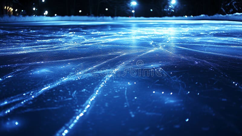 Smooth Ice Surface Illuminated by Blue Lights, Revealing Intricate ...