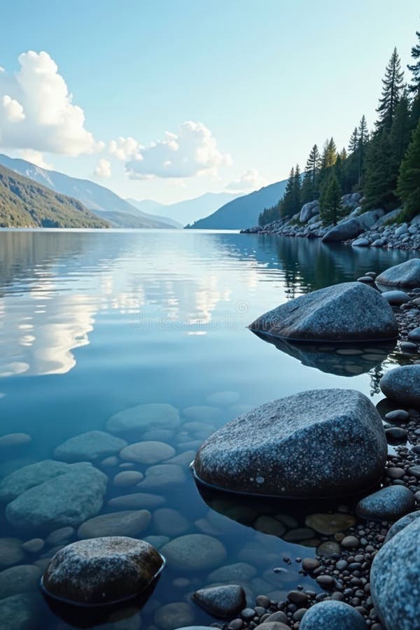 Smooth Lake Rocks, Gentle Ripples Reflect Sky, Environment, Rocks Stock ...