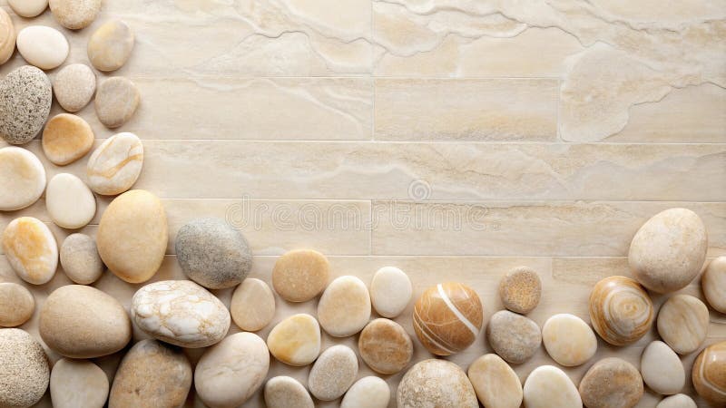Smooth, Light-colored Stones Arranged on a Beige Tiled Surface Create a ...