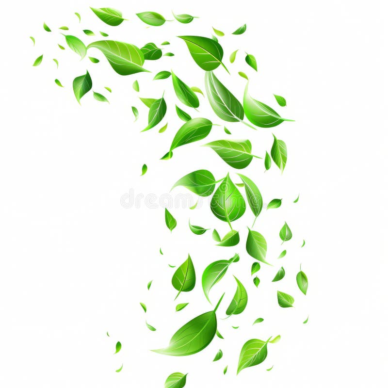 Smooth Lines of Green Leaves on a White Background, Evoking the Feeling ...