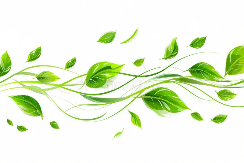 Smooth Lines of Green Leaves on a White Background, Evoking the Feeling ...