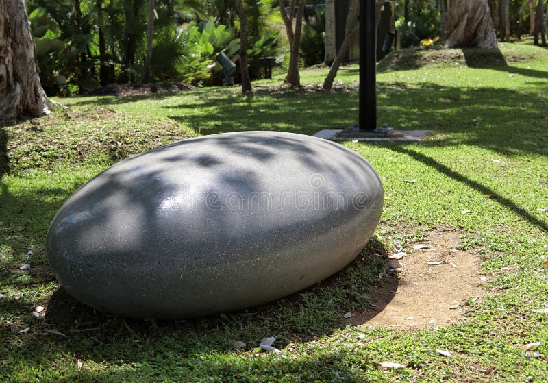 Marble Seat For Relaxation In Garden,coconut Tree On Lawn In Park Stock ...