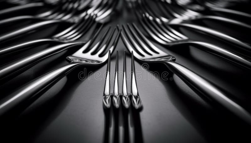 Smooth Metallic Fork Reflects Elegant Silverware Pattern on Plate ...