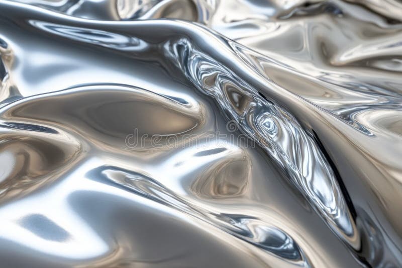 Smooth Metallic Waves Reflect Light in Silver Tones. Neural Network AI ...