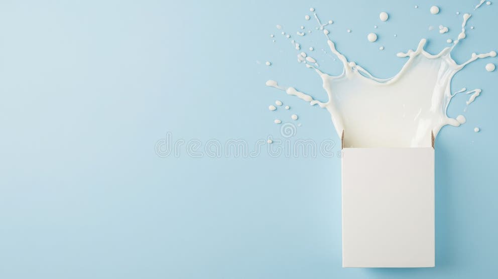 Smooth Milk Splash Forming a Wave Around a Blank Box on Blue Background ...