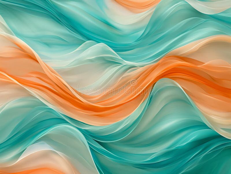 Smooth Mint Orange Colors Waves, Translucent Silk Fabric Background ...