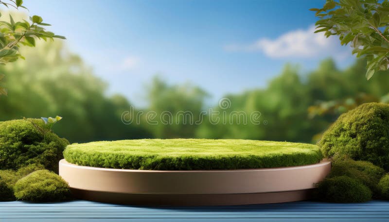 Smooth Moss Covered Podium Surrounded by Lush Greenery in Tranquil ...