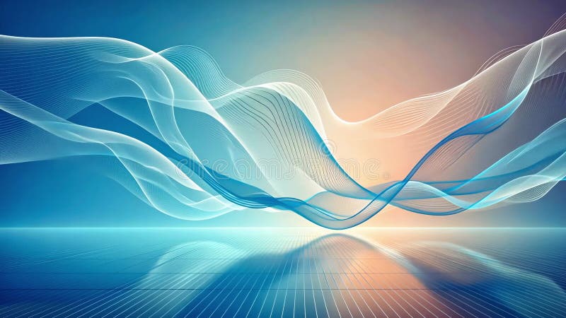 Smooth Movement of Glowing Energy Waves in Light Blue Empty Space Stock ...