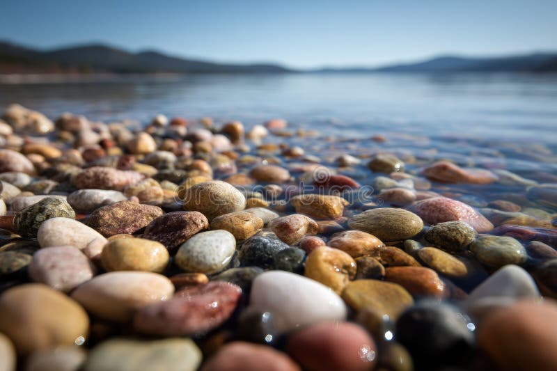 Smooth, Multicolored Pebbles Warmed by Sunlight at a Tranquil Lakeside ...