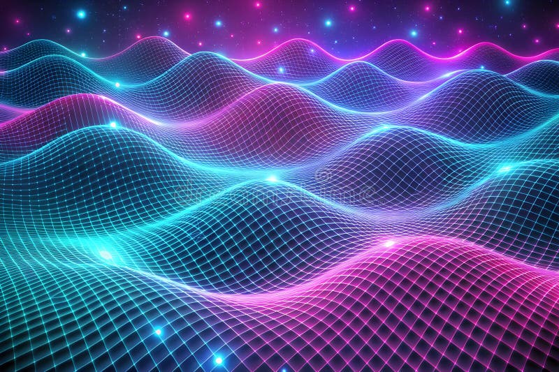 Smooth Neon Wave Mesh Pattern with Deep Magenta and Cyan Stock ...