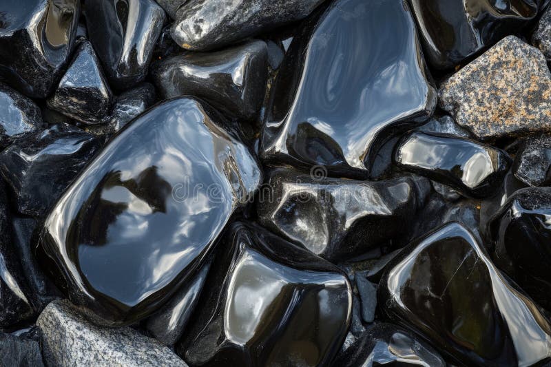 Smooth Obsidian Stone Texture, Jet Black with Sharp Reflections and ...