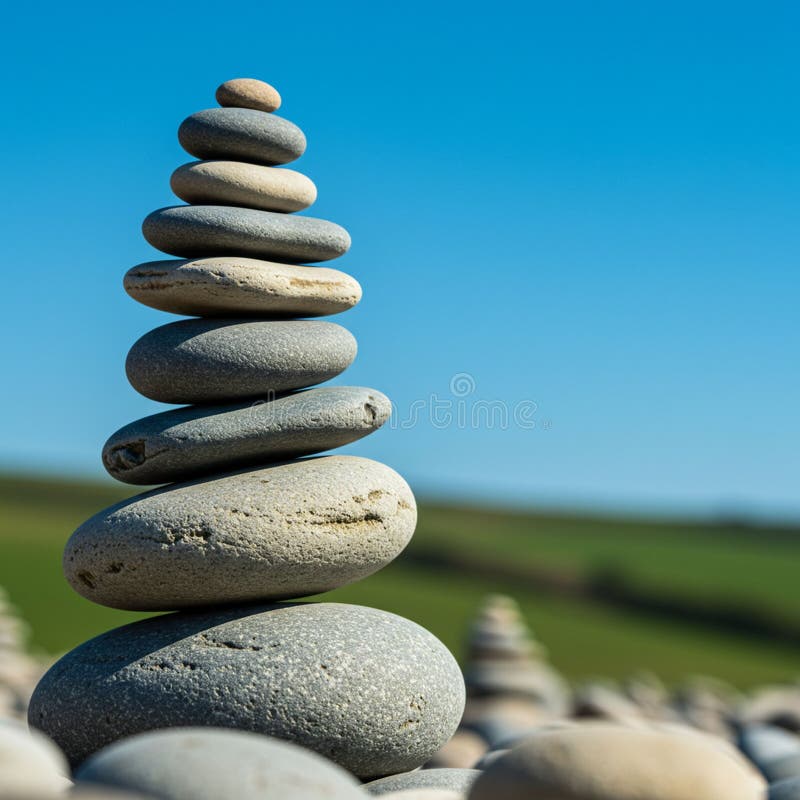 Smooth, Oval Pebbles are Stacked in a Balanced Vertical Column, Forming ...