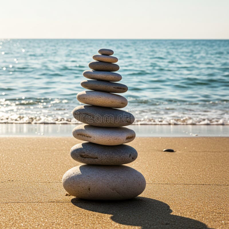 Smooth, Oval Pebbles of Varying Sizes Stacked in a Balanced Cairn on a ...
