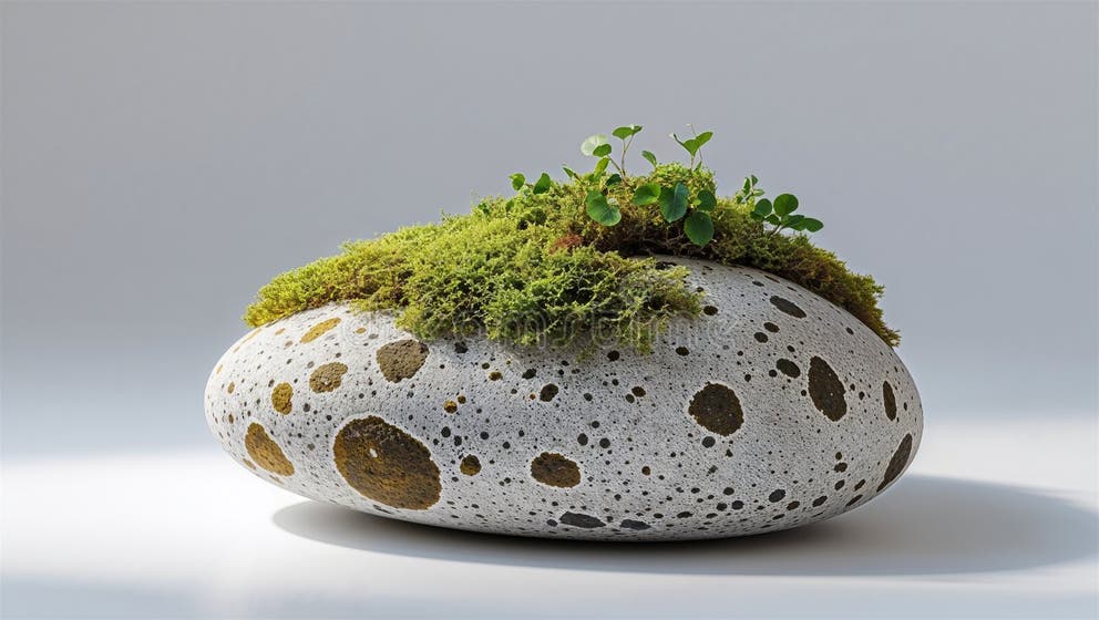 Photorealistic Image of a Spotted Stone with Moss on a White Background ...