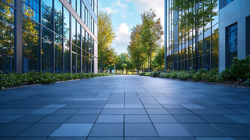 Smooth Pavement in Modern Urban Development, Surrounded by Glass ...