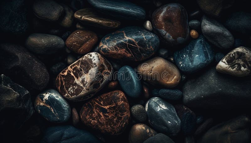 Smooth Pebble Collection, Shiny Gemstones in Nature Generated by AI ...