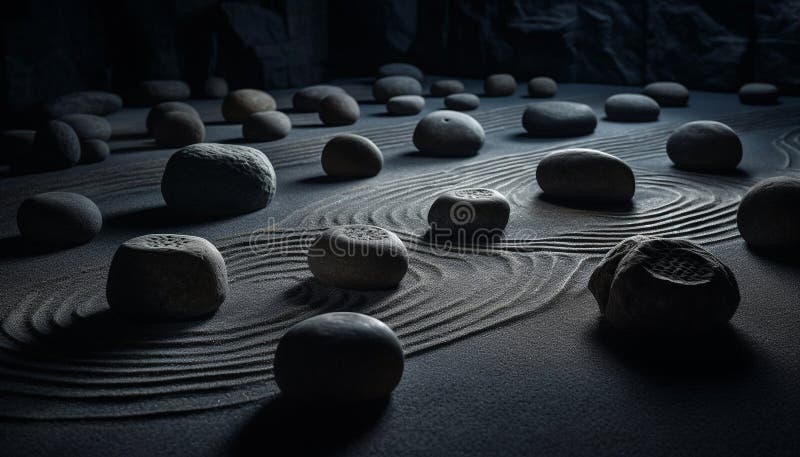 Smooth Pebble Stack in Circle, Abstract Pattern on Dark Background ...