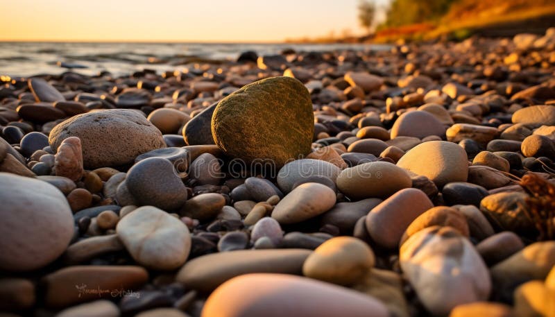 Smooth Pebble Stack on Water Edge, Tranquil Summer Generated by AI ...