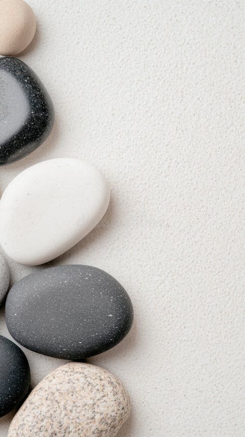 Smooth Pebbles Arranged on Textured White Surface Creating a Natural ...