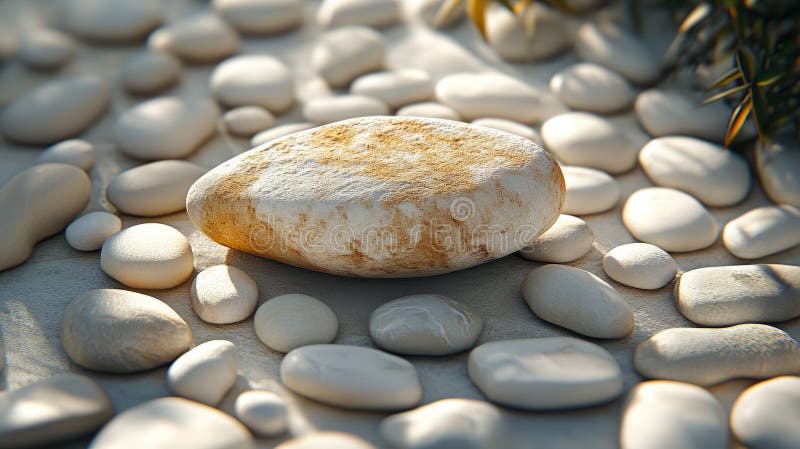Smooth Pebbles and a Large Stone in Sunlight Stock Photo - Image of ...