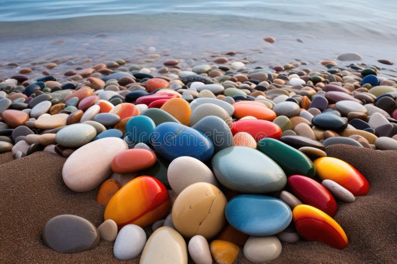 Smooth Pebbles Organized by Color Creating a Rainbow on the Beach Stock ...