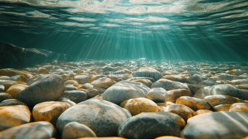 Smooth Pebbles Resting at the Bottom of Clear Water, Enhanced by ...