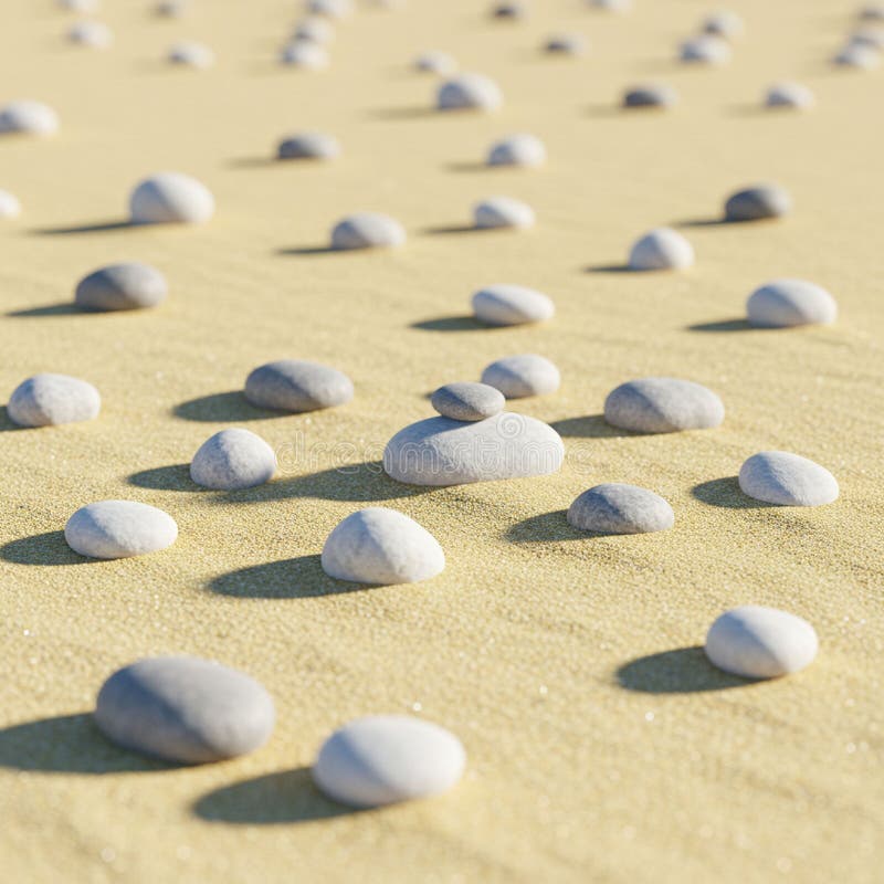 Smooth Pebbles Scattered on a Sandy Surface, Forming a Grid-like ...