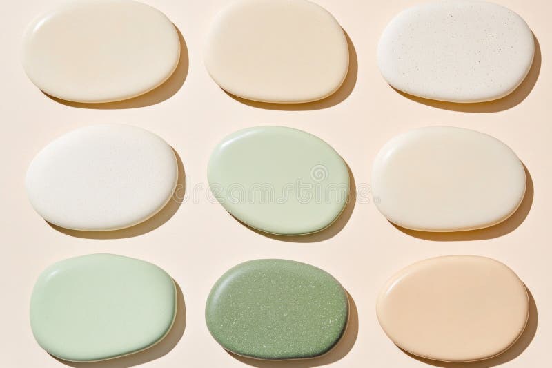 Smooth Pebbles in Soft Green and Beige Shades Arranged in a ...