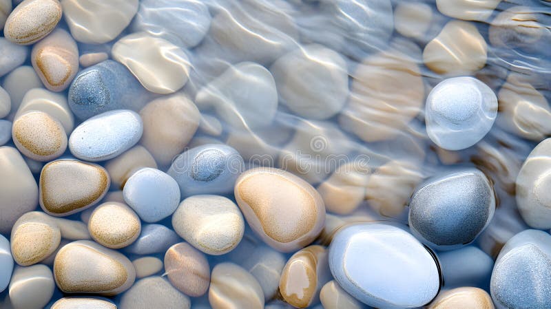Smooth Pebbles Underwater with Gentle Light Reflections Creating a ...