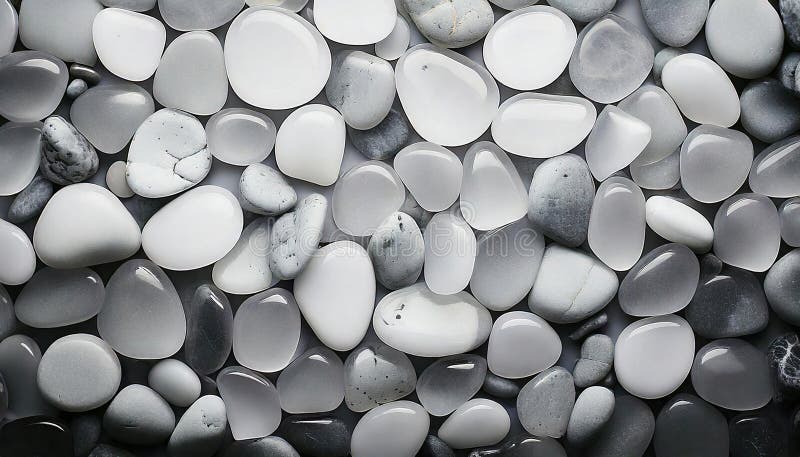 Collection of Smooth White and Gray Pebbles Arranged in a Decorative ...