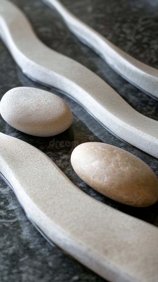 Smooth Pebbles on Wavy Stone Surface, Minimalist Design. Zen and Tranquility Concept Stock Photo ...