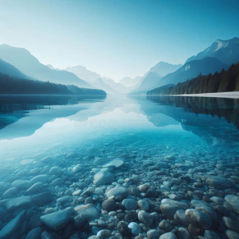 Smooth and Pristine Water Surface, Reflecting a Crystal-clear, Pure ...