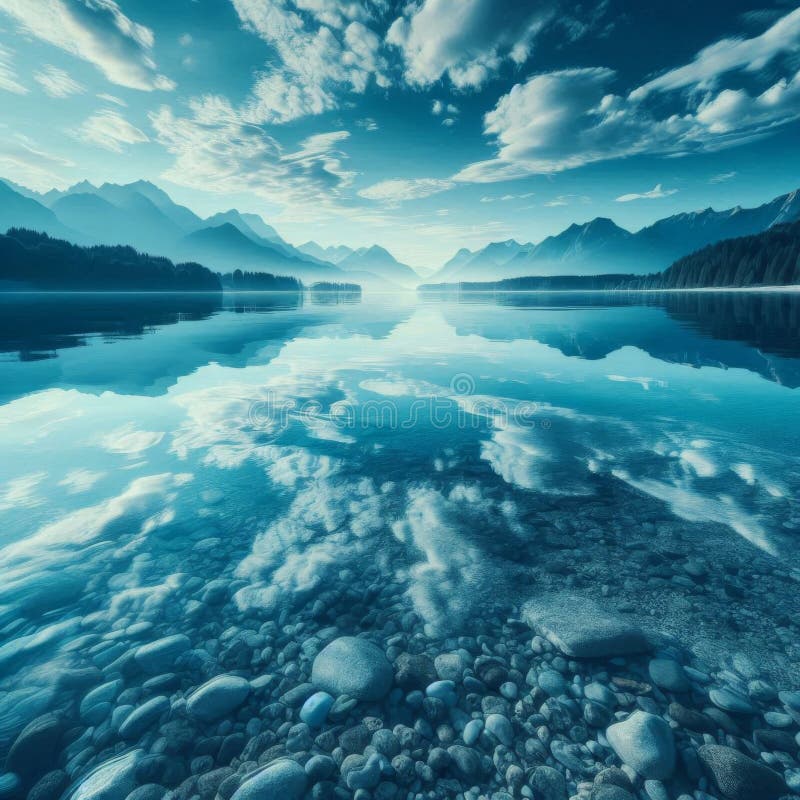 Smooth and Pristine Water Surface, Reflecting a Crystal-clear, Pure ...