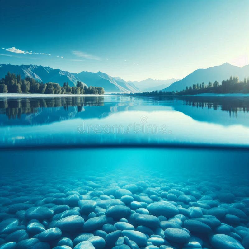 Smooth and Pristine Water Surface, Reflecting a Crystal-clear, Pure ...
