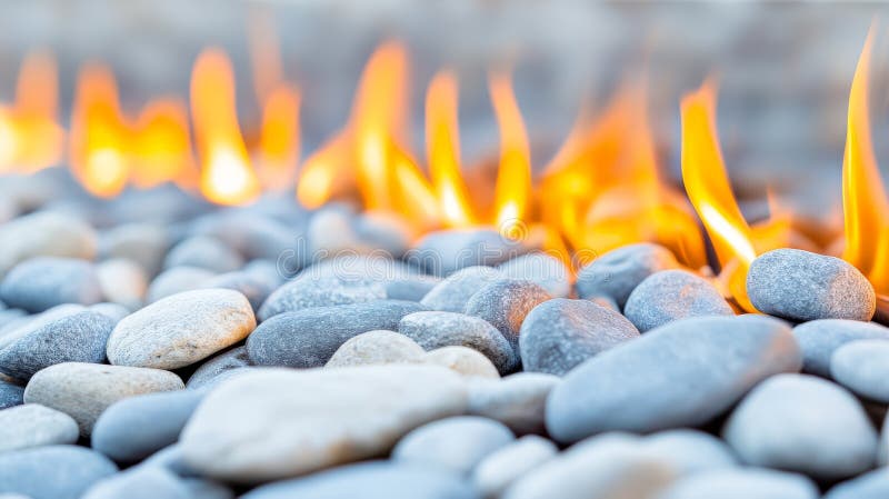 Smooth River Pebbles with Warm Glowing Fire Flames in the Background ...