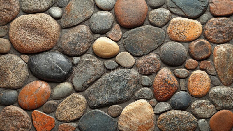Smooth River Rocks Arranged in a Wall Pattern Stock Illustration ...