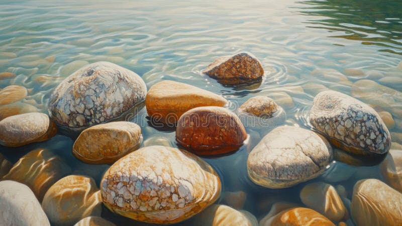 Smooth River Rocks Under Sunlight Stock Illustration - Illustration of ...