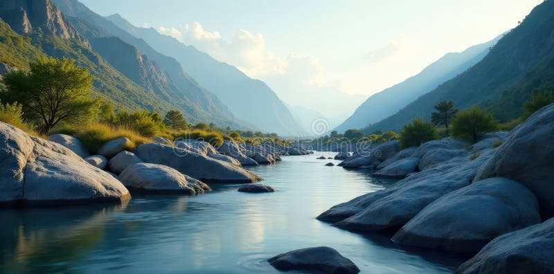 Smooth River Rocks, Valley, Distant Mountains, Environment, Wilderness ...