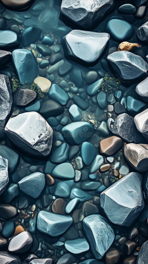 Smooth River Stones in Shallow Clear Water with Algae and Pebbles Stock ...