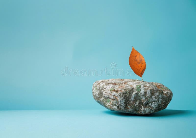 A Smooth Rock Balanced on a Vibrant Blue Surface, Featuring a Single ...
